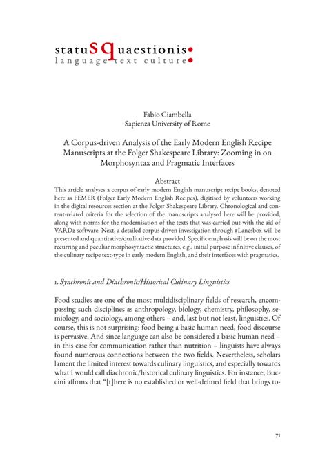 Pdf A Corpus Driven Analysis Of The Early Modern English Recipe Manuscripts At The Folger