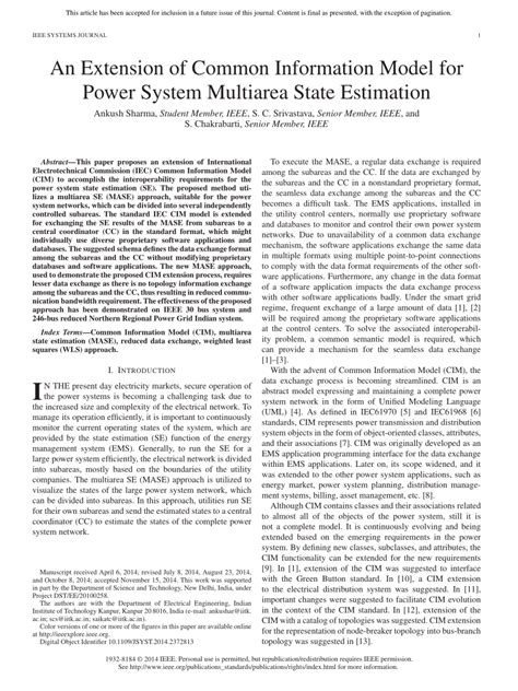 Pdf An Extension Of Common Information Model For Power System Multiarea State Estimation
