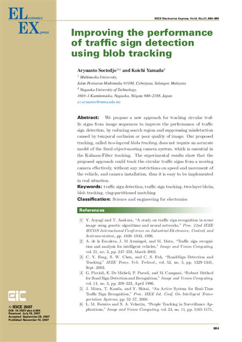 Pdf Improving The Performance Of Traffic Sign Detection Using Blob