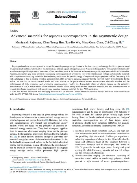 Advance Materials For Aqueous Supercapacitors In The Asymmetric Design