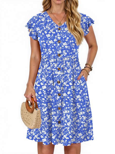 Fantaslook Women Summer Dresses V Neck Ruffle Sleeve Casual Flowy
