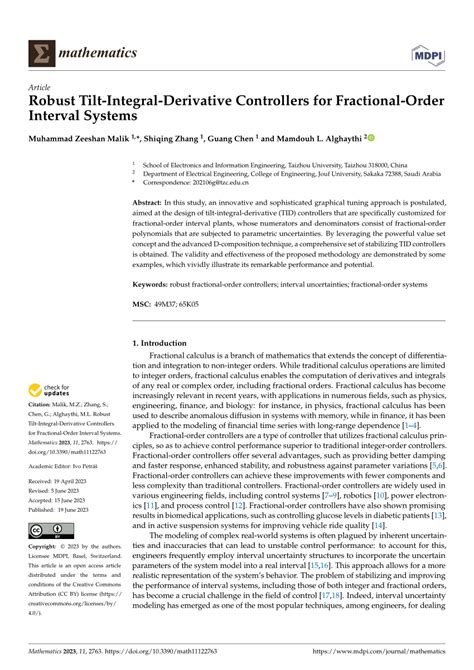 Pdf Robust Tilt Integral Derivative Controllers For Fractional Order Interval Systems