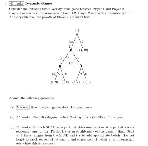 Solved 1 40 Marks Dynamic Games Consider The Following