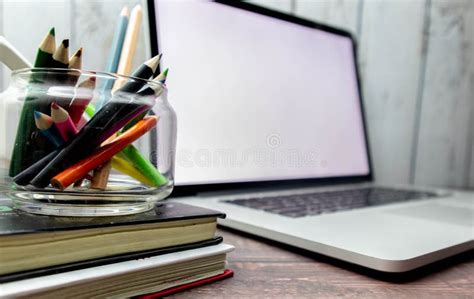 The Screen Of The Program Source Code On The Laptop Placed On The Desk