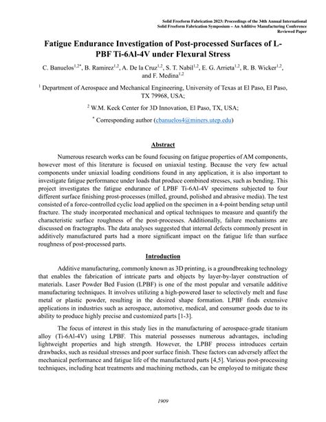 Pdf Fatigue Endurance Investigation Of Post Processed Surfaces Of L Pbf Ti 6al 4v Under