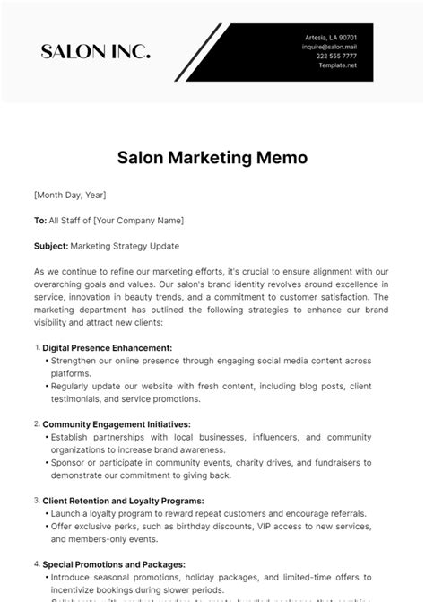Free Salon Marketing Memo Template To Edit Online