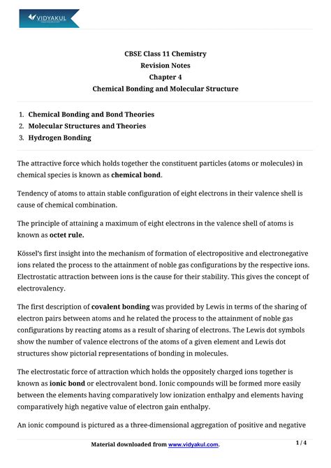 Chemical Bonding And Molecular Structure Class 11 Notes Vidyakul
