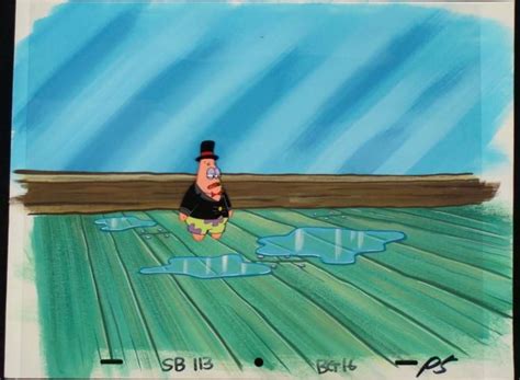 Orig Spongebob Animation Cel And Background Patrick Spill