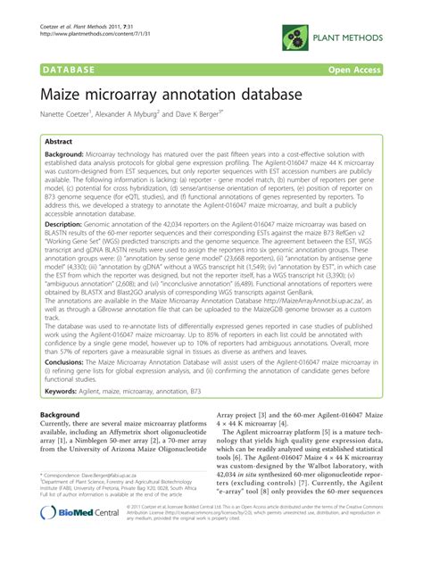 Pdf Maize Microarray Annotation Database