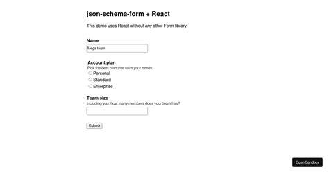 Json Schema Form Demo React Codesandbox