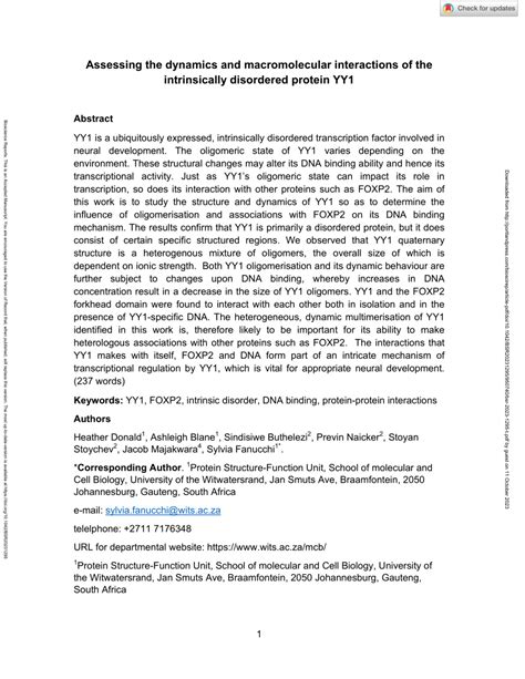 Pdf Assessing The Dynamics And Macromolecular Interactions Of The Intrinsically Disordered