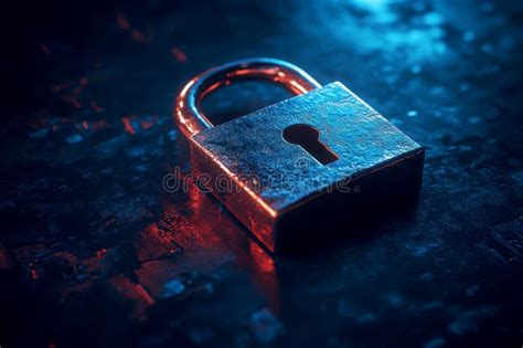 Digital Padlock For Computing System On Dark Blue Background Cyber