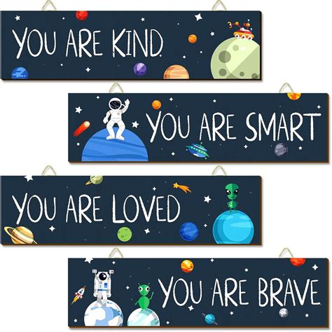 4 Pcs Wooden Space Classroom Decor Outer Space Classroom Decorations