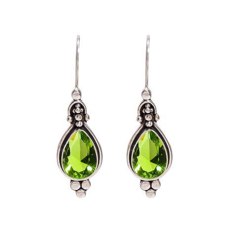 Oxidized Sterling Silver Peridot Earrings Handmade Gemstone Dangle Etsy