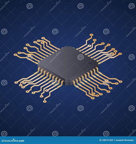 Cpu Microprocessor Microchip Circuit Board Isometric Vector