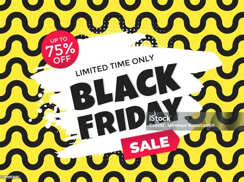 검은 금요일 판매 할인 클리어런스 배너 브러시 스트로크 템플릿 개념 텍스트 및 버튼 판매 벡터 일러스트 노란색 배경에 격리 11