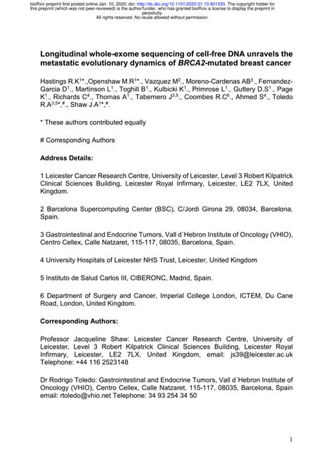 Pdf Longitudinal Whole Exome Sequencing Of Cell Free Dna Unravels The