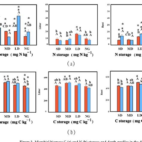 Microbial Biomass C A And N B Storage And Depth Profiles In The