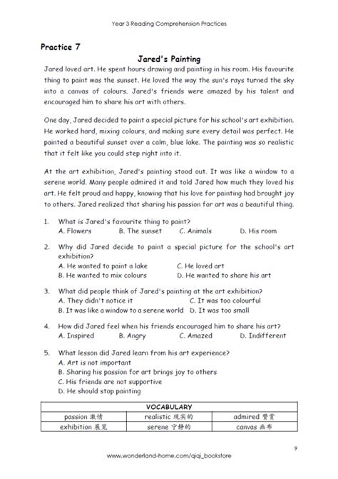 Reading Comprehension Practices Year 3 Wonderland Home