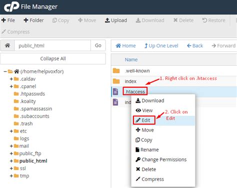 how to edit htaccess file in cpanel voxfor