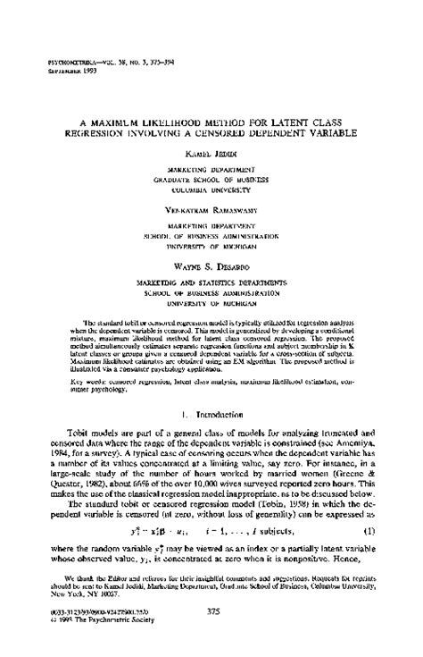 Pdf A Maximum Likelihood Method For Latent Class Regression Involving