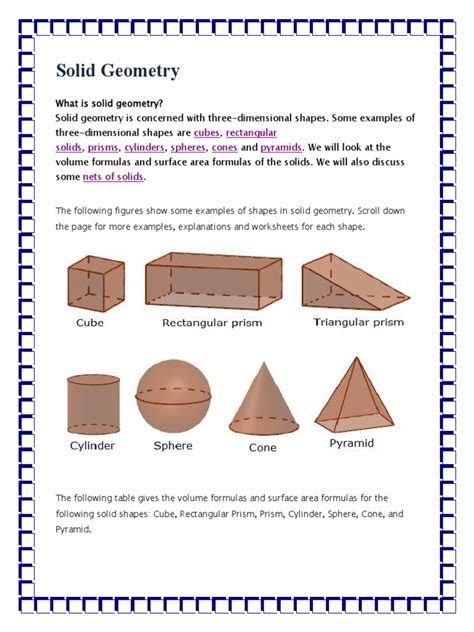 Solid Geometry Formula