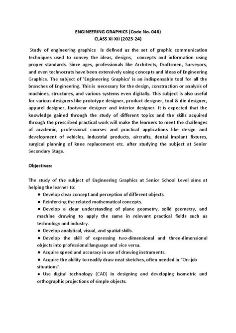 Cbse Class 11 Engineering Graphics Syllabus 2024 Pdf Download Here