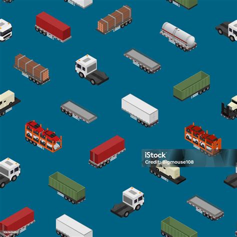 종류 트레일러 원활한 패턴 배경 3 차원 Isometric 보기 벡터 3차원 형태에 대한 스톡 벡터 아트 및 기타 이미지 3차원 형태 교통 교통수단 Istock