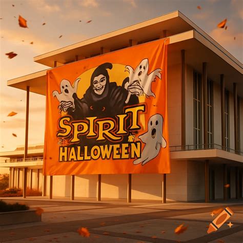 A Large Orange Spirit Halloween Banner Featuring A Spooky Character And