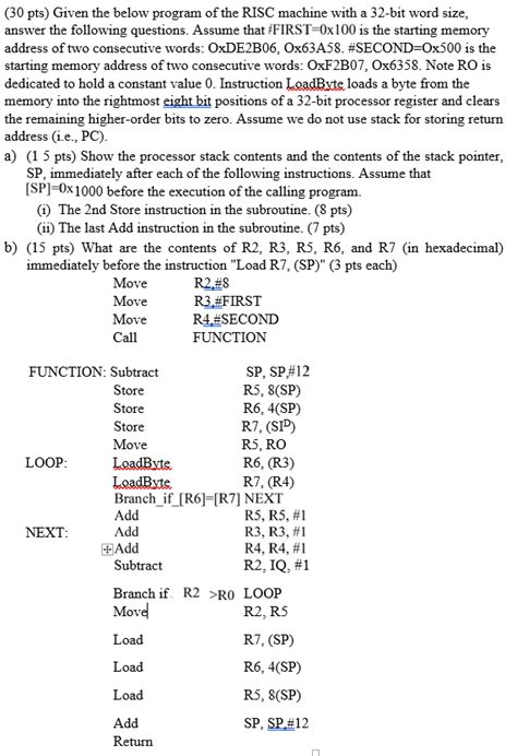 30 Pts Given The Below Program Of The Risc Machine