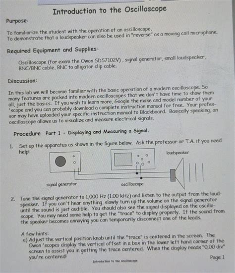Solved Introduction To The Oscilloscope Purpose To