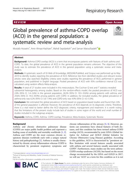 Pdf Global Prevalence Of Asthma Copd Overlap Aco In The General