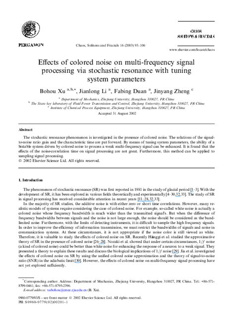 Pdf Effects Of Colored Noise On Multi Frequency Signal Processing Via