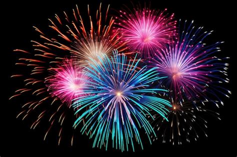 Group Of Colorful Fireworks Exploding On White Background On A White Or