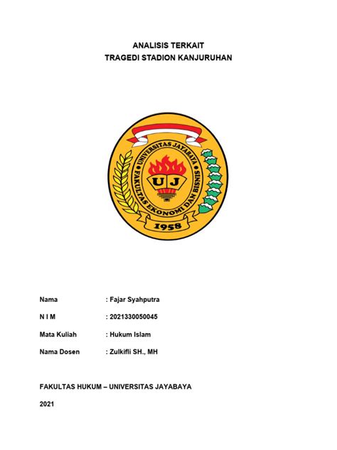 Tragedi Stadion Kanjuruhan Tugas Fajar Tarigan Pdf