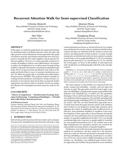 Pdf Recurrent Attention Walk For Semi Supervised Classification