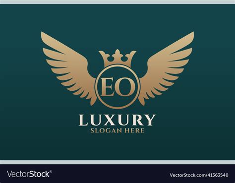 Luxury Royal Wing Letter Eo Crest Gold Color Logo Vector Image