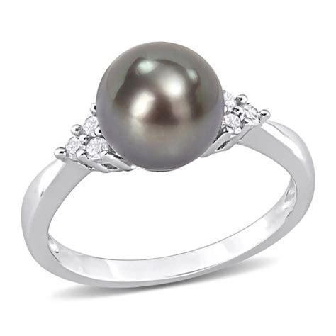 8 85mm Black Tahitian Pearl And 18ctw Diamond Sterling Silver Ring