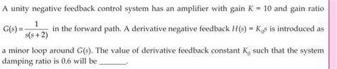 Solved A Unity Negative Feedback Control System Has An Chegg Com