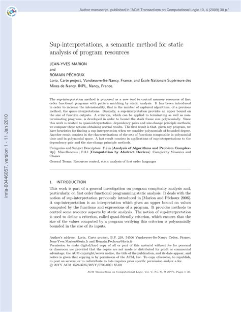 Pdf Sup Interpretations A Semantic Method For Static Analysis Of