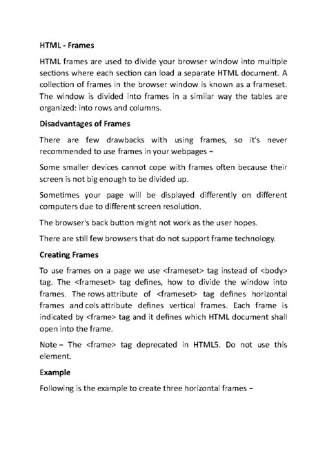 Html Frames Important Basics Introduction Html Frames Html Frames Are Used To Divide Your