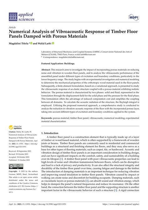 Pdf Numerical Analysis Of Vibroacoustic Response Of Timber Floor Panels Damped With Porous