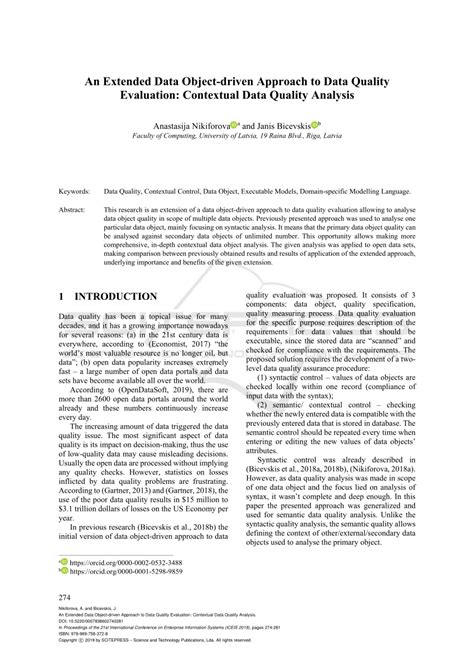 Pdf An Extended Data Object Driven Approach To Data Quality