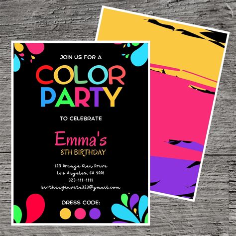 Color Party Theme Birthday Invitation Dress Up In Color Red Blue