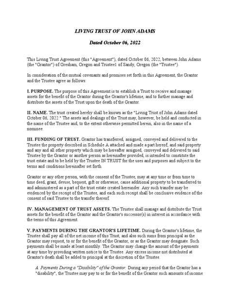 Living Trust Template Pdf Trust Law Trustee