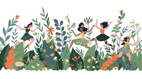 Premium Photo Nymph Characters Dancing In A Forest Design Is Natural And S 2d Flat Scene