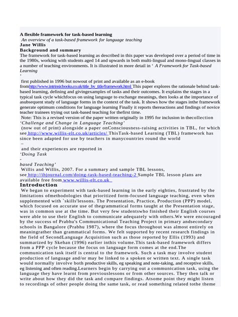 A Flexible Framework For Task Based Learning By Jane Willis Chapter 6