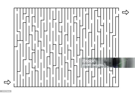 입구와 출구로 미로를 직사각형으로 직사각형 수직 라인 미로 게임 하드 중간 복잡성 키즈 미로 퍼즐 벡터 일러스트레이션 0명에