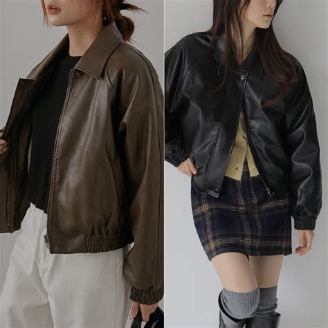 커먼유니크 르보아 레더 블루종 퍼 자켓 가을겨울아우터기모안감롱슬리브긴팔플랫카라래더점퍼집업