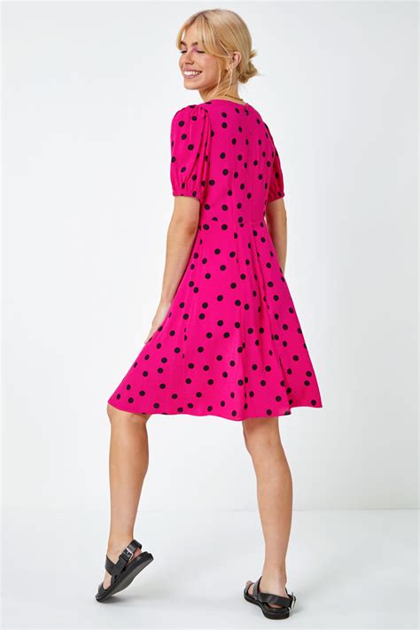 Pink Sweetheart Neck Polka Dot Dress Roman Uk
